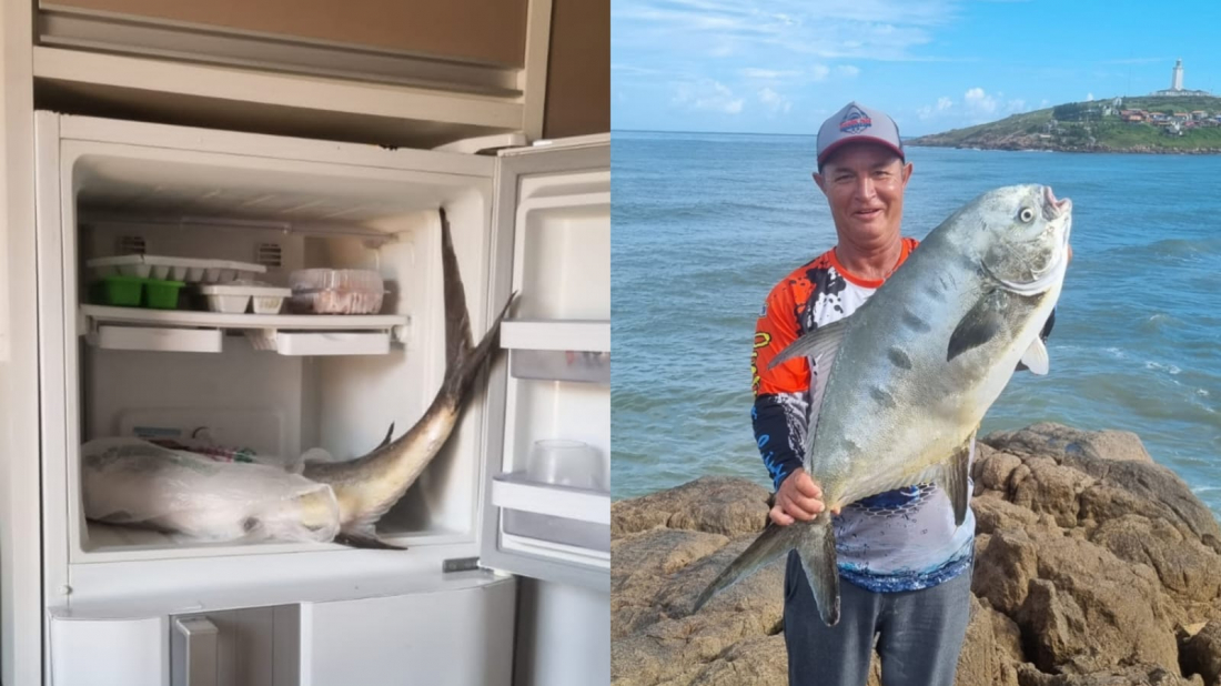 Peixe pampo de mais de 7kg é pescado no Costão do Farol de Santa Marta